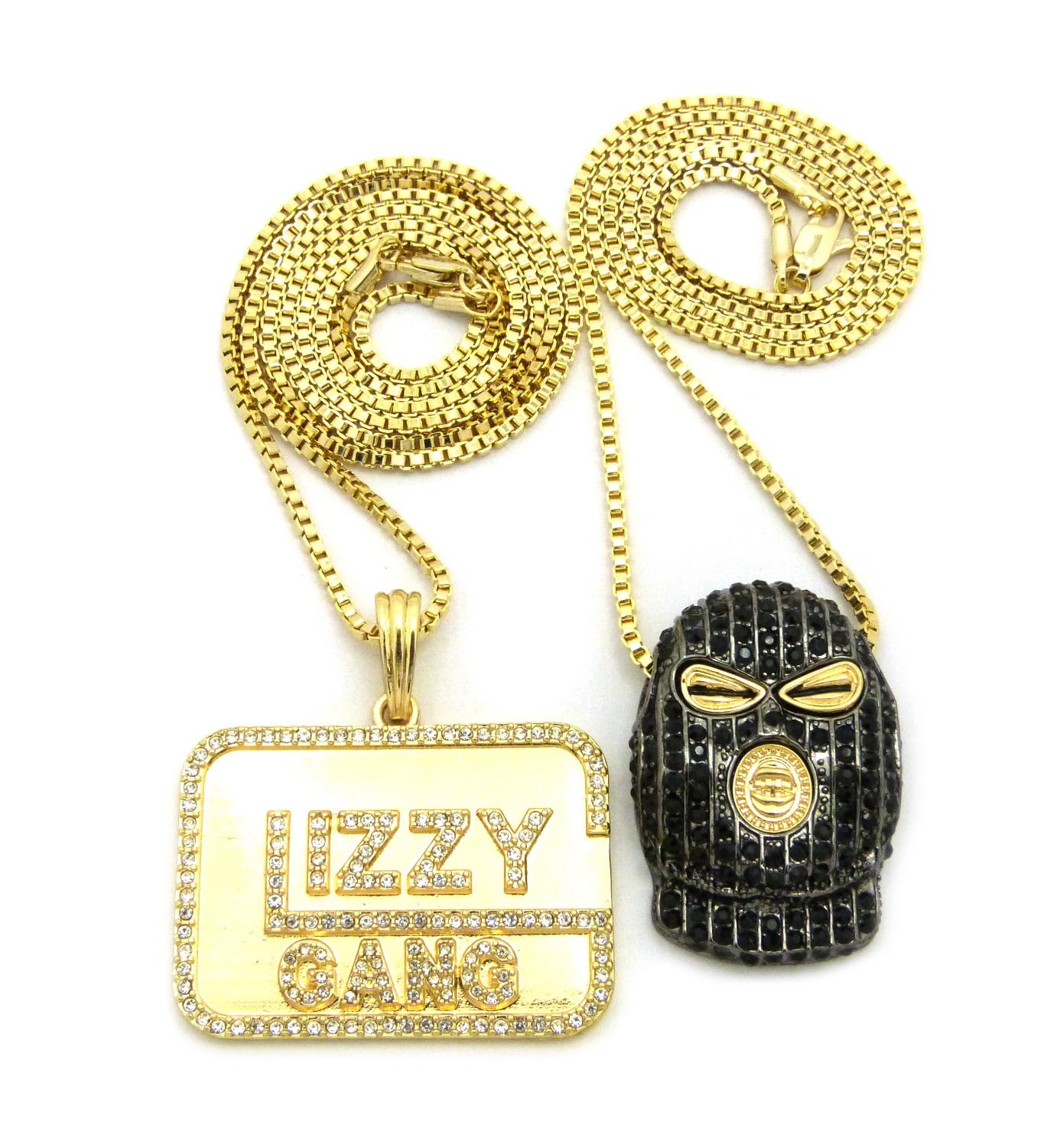 Stone Stud Goon Ski Mask & Glizzy Gang Record Label Pendant Set w/ 2mm ...