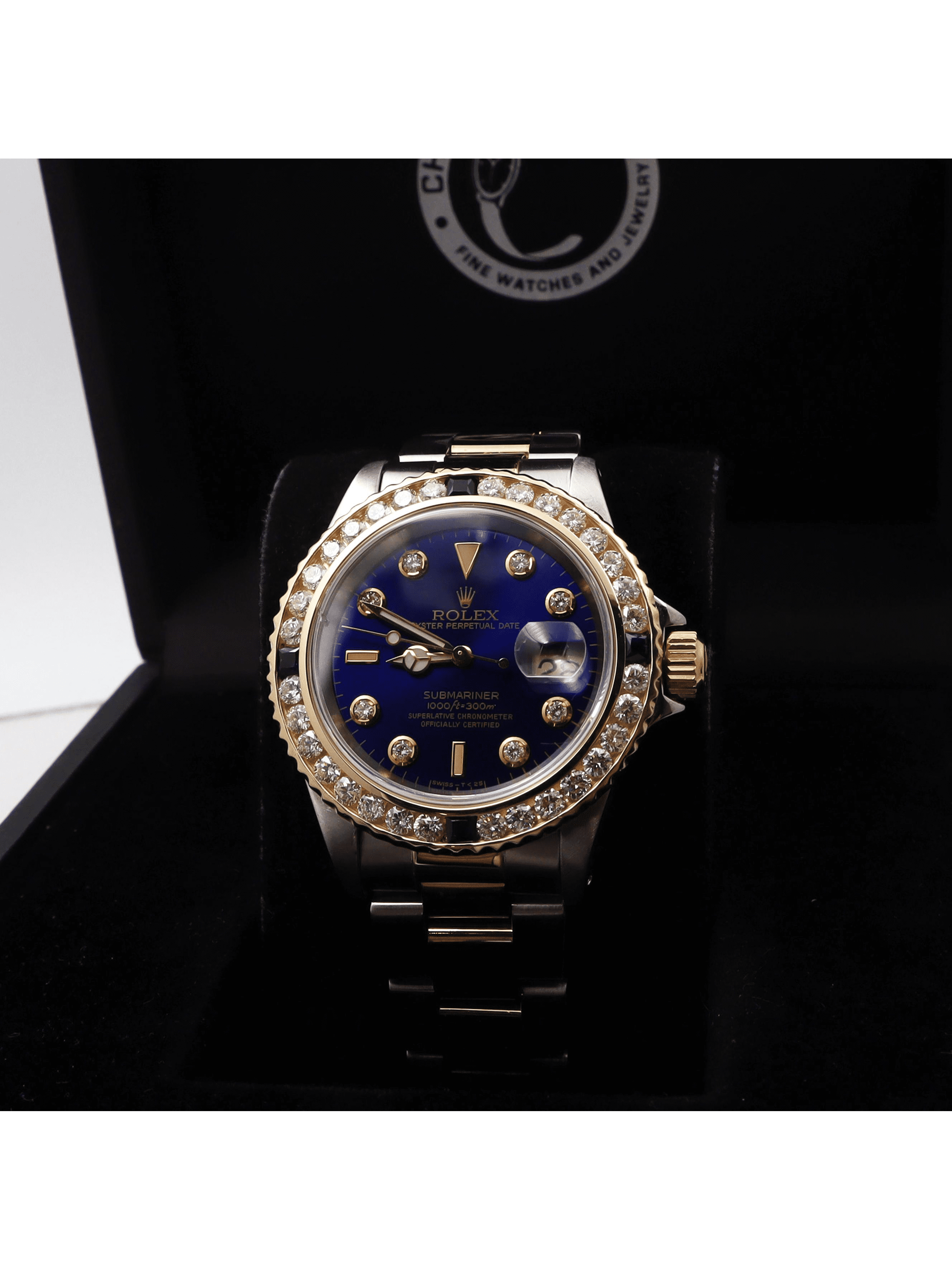 Buy Rolex Submariner 18k Gold Steel Custom DIamond Bezel Blue Dial Men ...