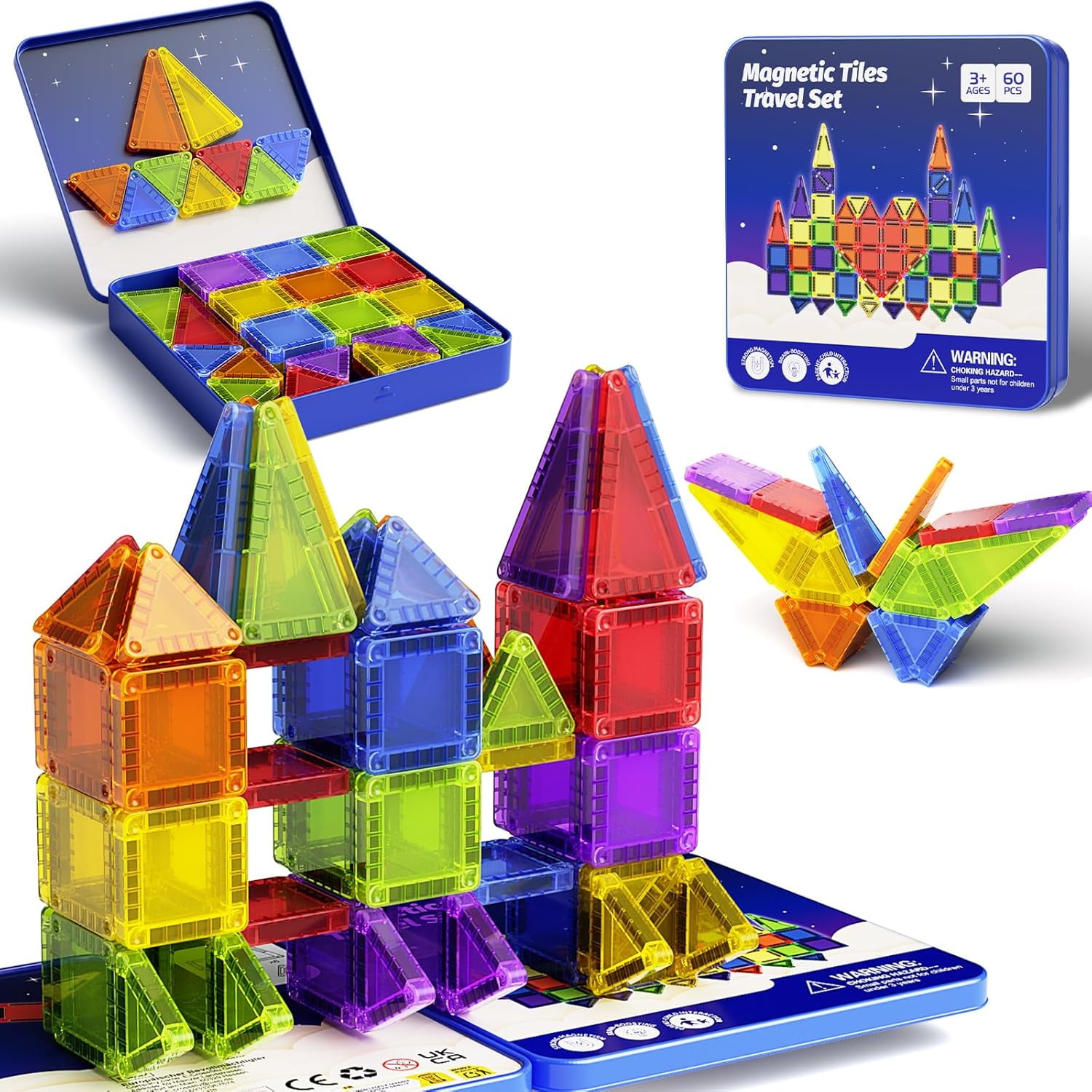 TEMOGU-Mini Magnetic Tiles Travel Kit for Kids Ages 3-8, 60pcs Portable ...