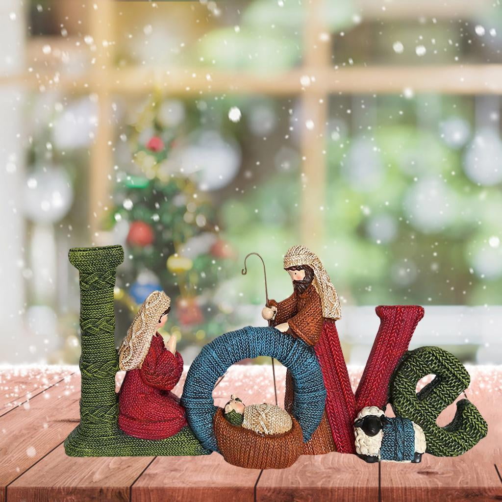 Nativity Set Resin with Lamb Elegant Christmas Festive Small Holy ...