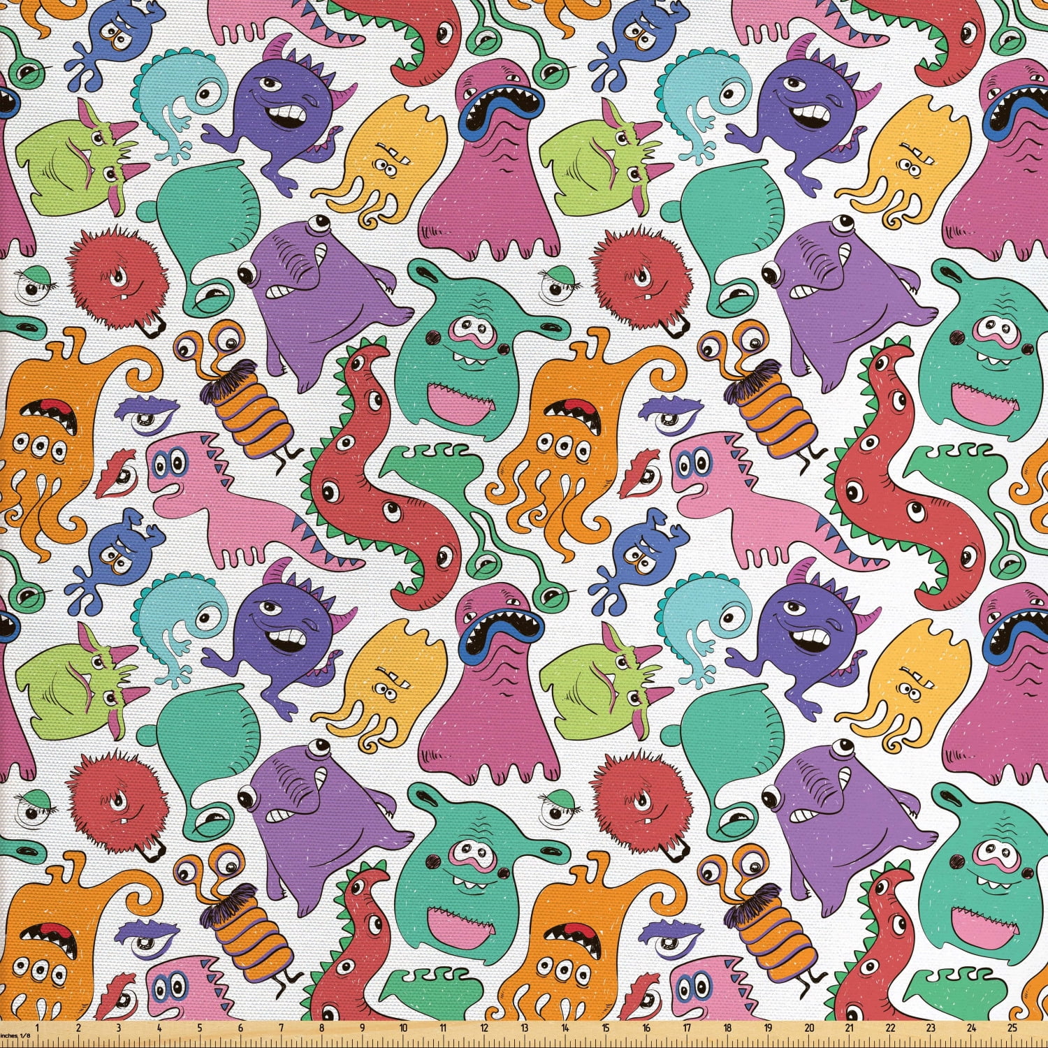 Cartoon Fabric by the Yard, Abstract Inspired Illustration Eye Monsters ...