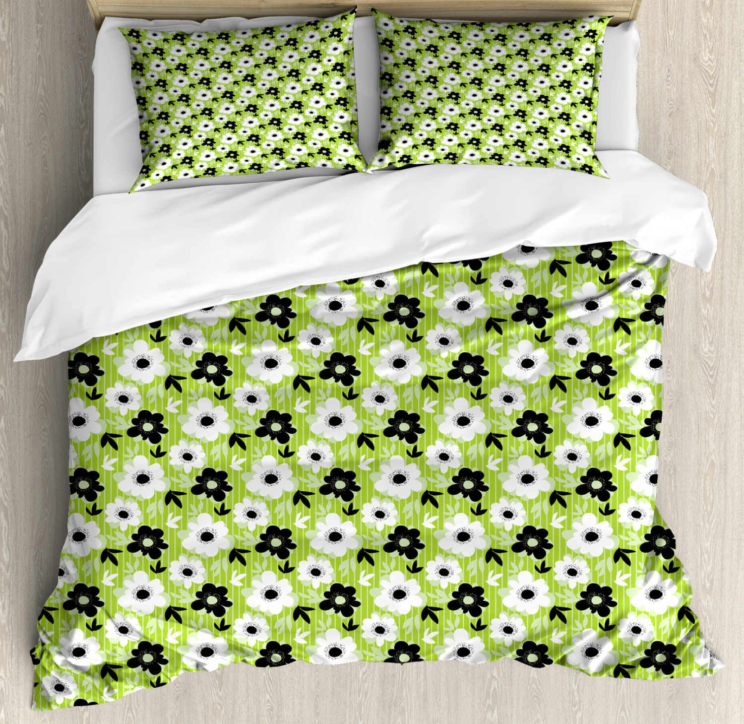 Spring Duvet Cover Set Queen Size, Striped Backdrop with Birds ...