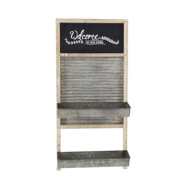 Decmode Farmhouse 34 X 16 Inch Rectangular Metal And Wood Shelf With ...