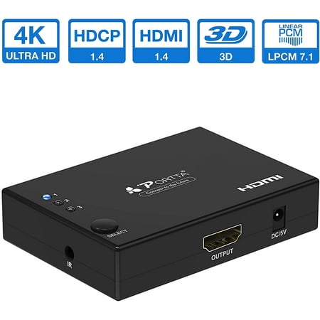 Portta HDMI Mini Intelligent Switch/Switcher 3 Port 3x1 3-in 1-Out with ...