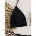 Black Two-Piece Triangle Bikini Set With Leopard Print Tie Straps For ...