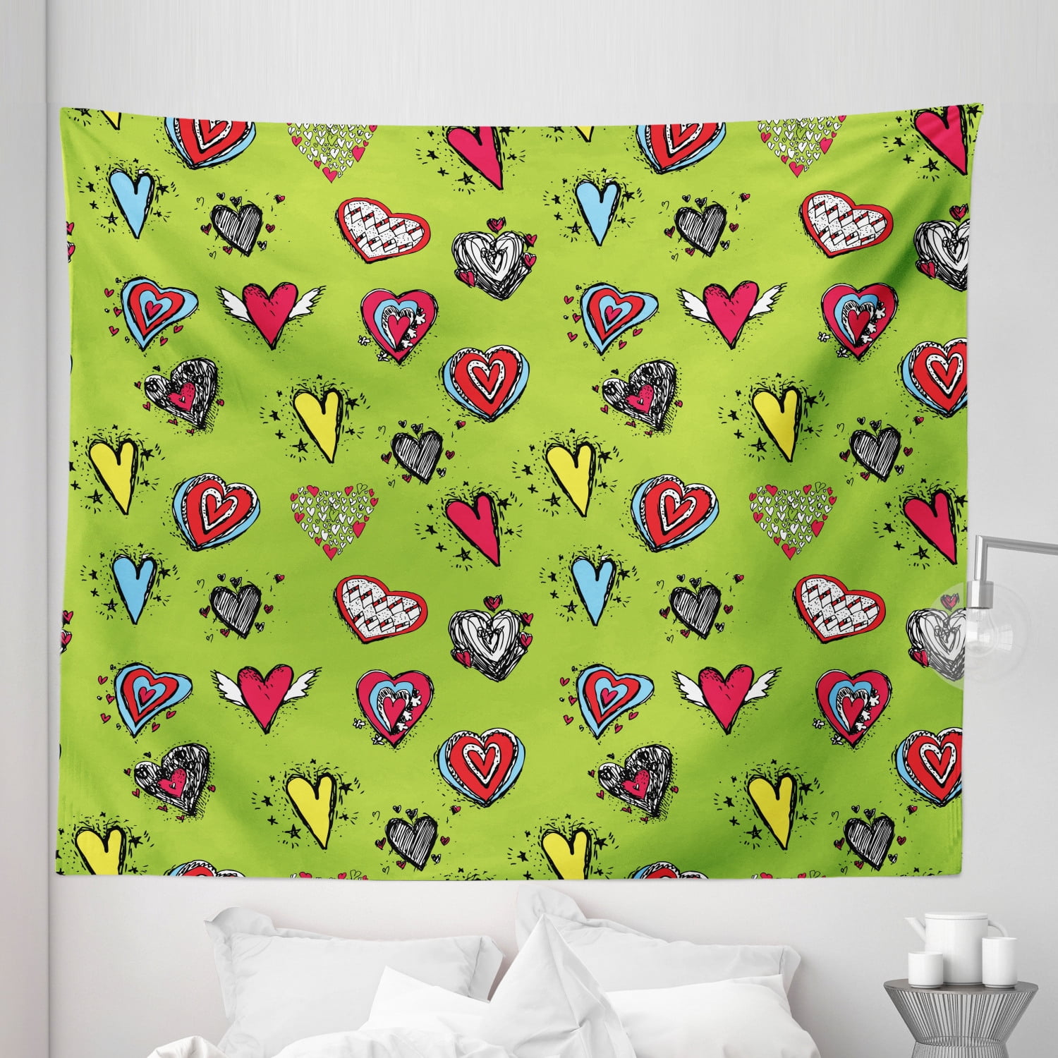 Love Tapestry, Hand Drawn Hearts Sketch with Various Shapes and Sizes ...