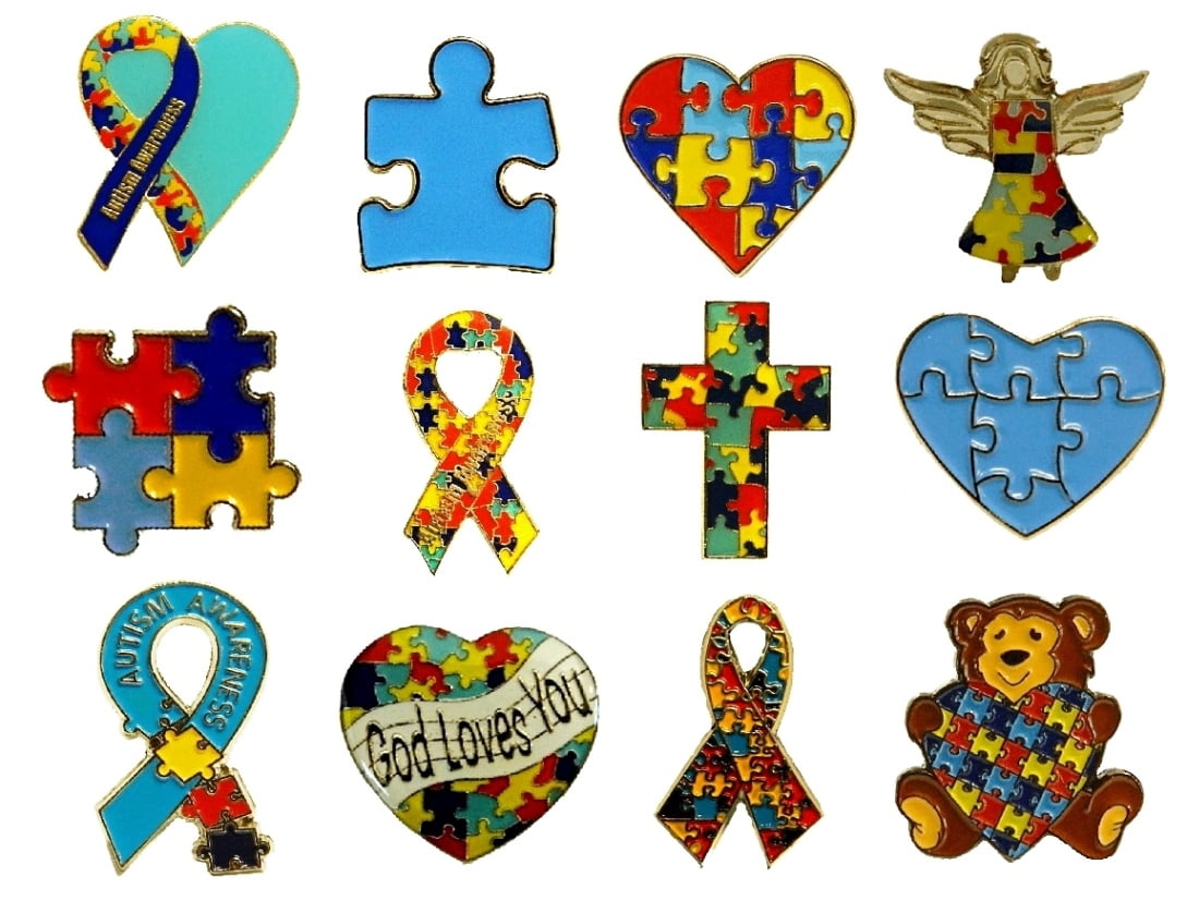 12 Piece New Designs Autism Awareness Heart Colorful Puzzle Pieces ...