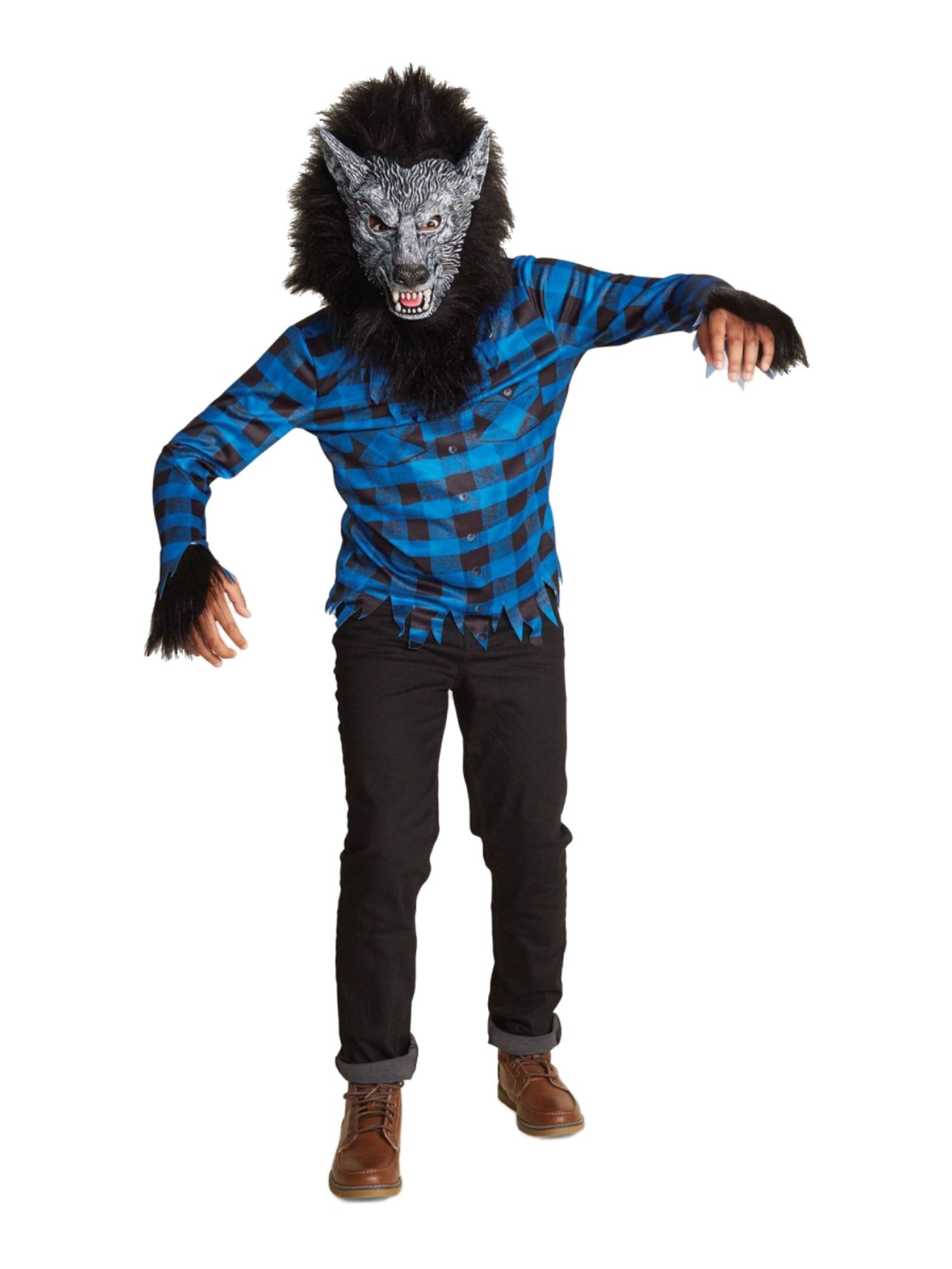 Boys Blue & Black Plaid Midnight Werewolf Shirt & Mask Costume S 4-7 ...