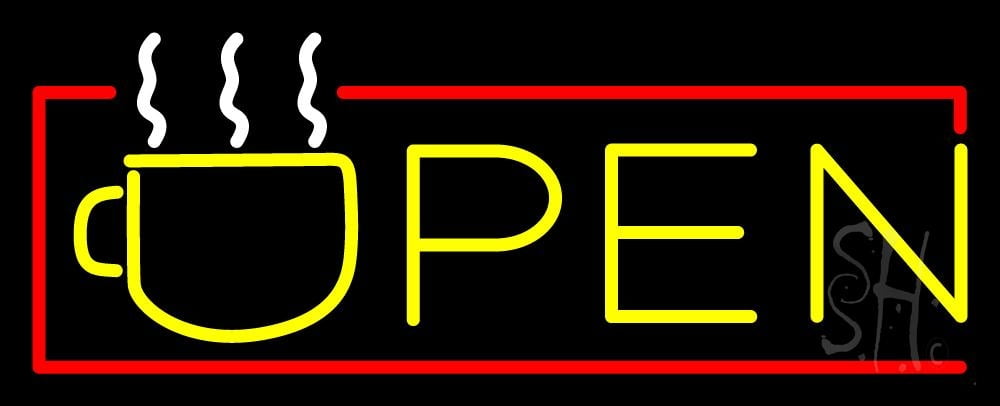 Yellow Tea Open With Red Border LED Neon Sign 10 x 24 - inches, Clear ...