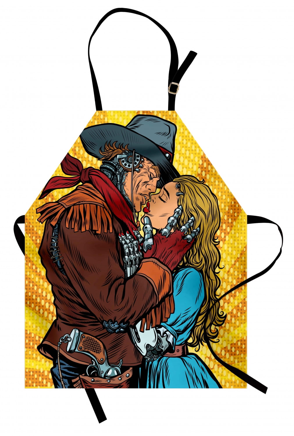 Western Apron Steampunk Robots Western Style Cowboy Kisses the Girl ...