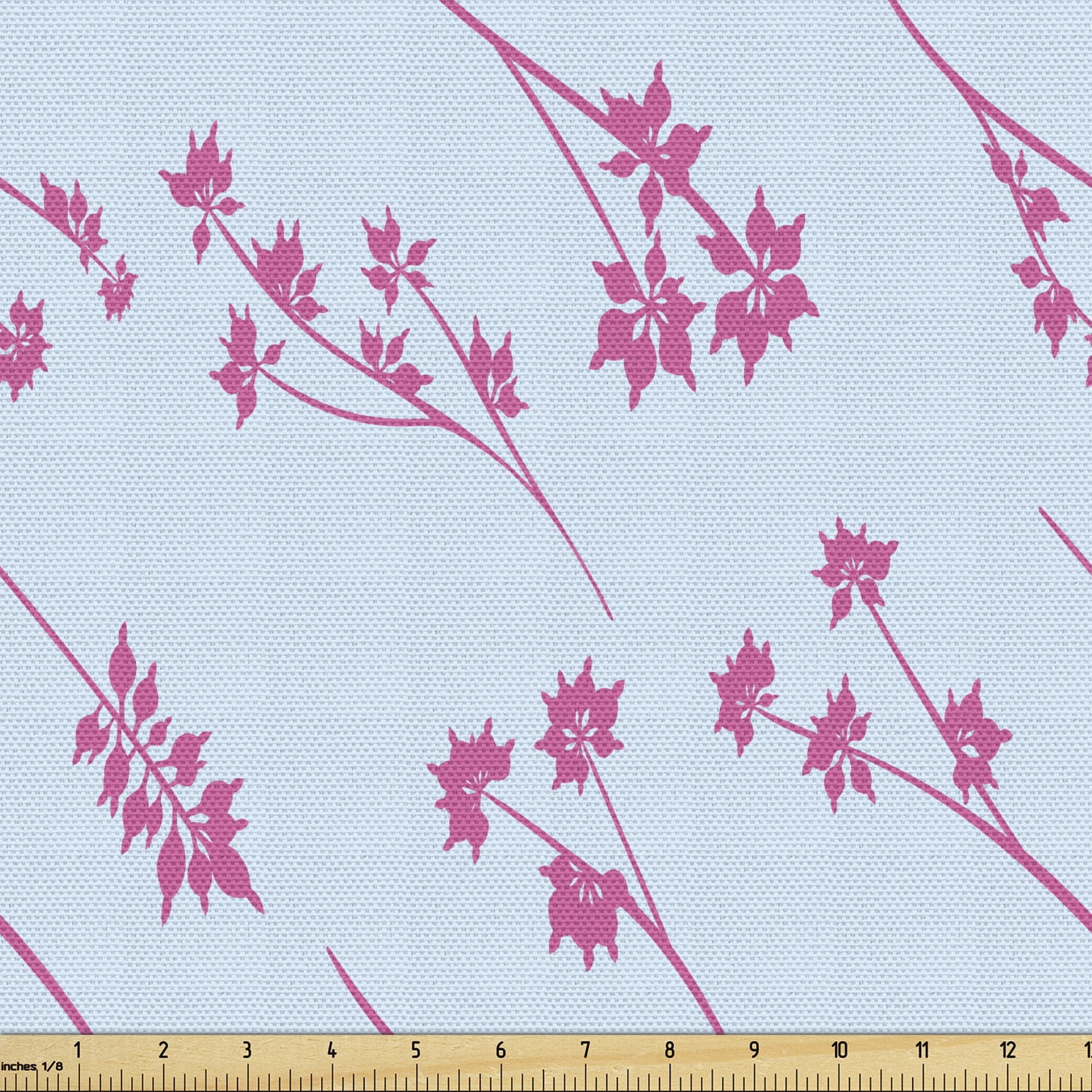 Blue and Pink Fabric by the Yard, Floral Pattern with Eucalyptus Leaves ...