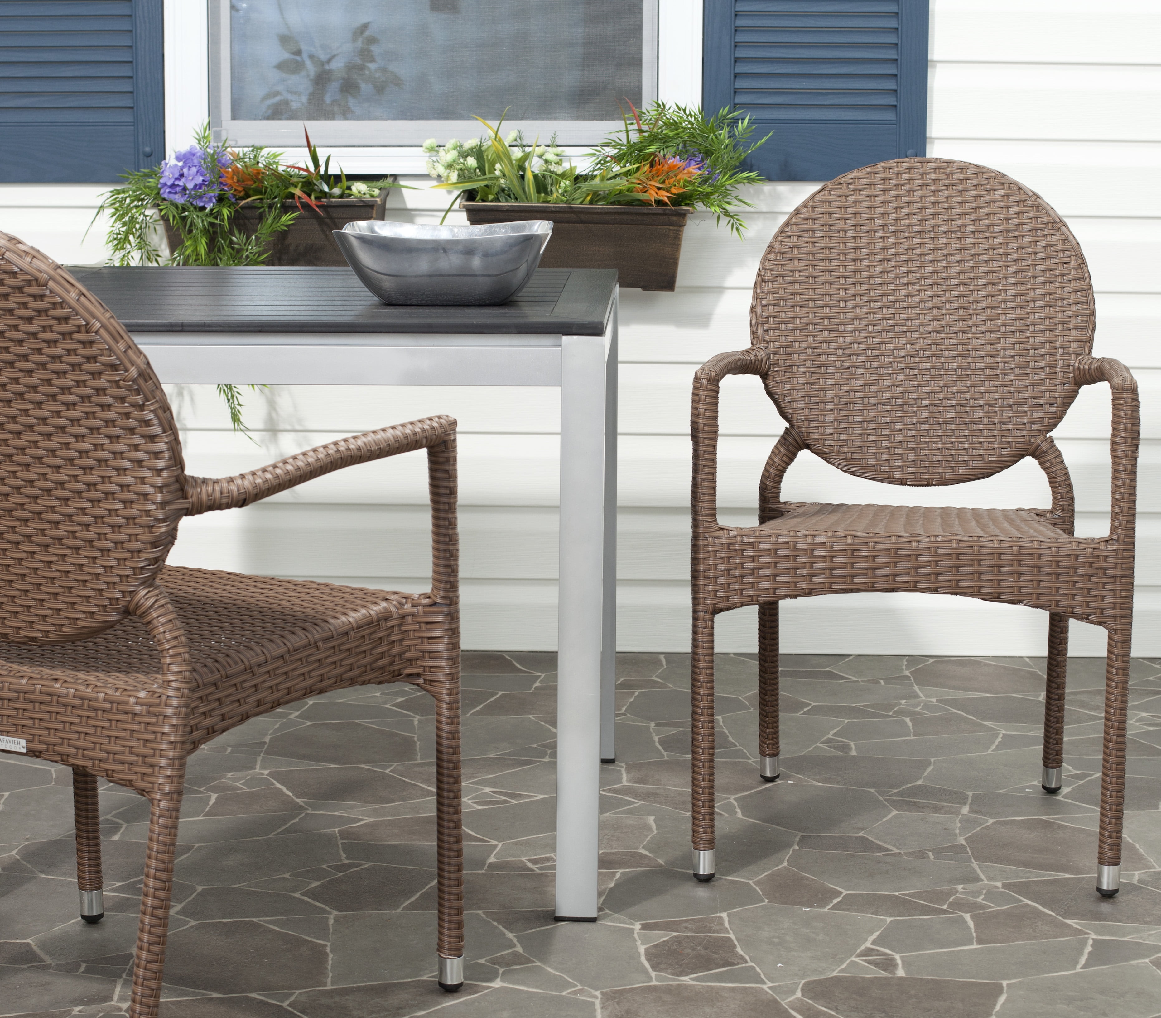 Safavieh Valdez Outdoor Patio Stacking Arm Chair, Set of 2 - Brown ...