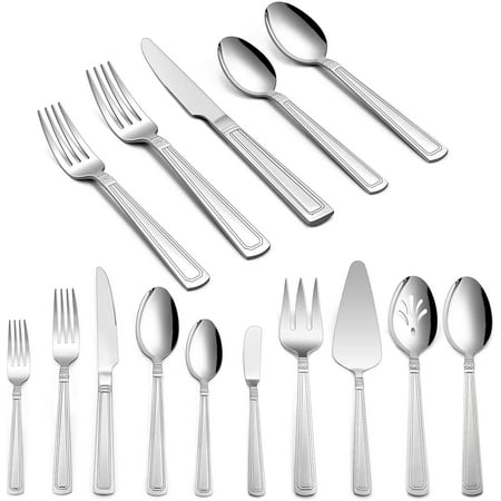 25-Piece Heavy Duty Cutlery Set with Serving Utensils, Fancy Stainless ...