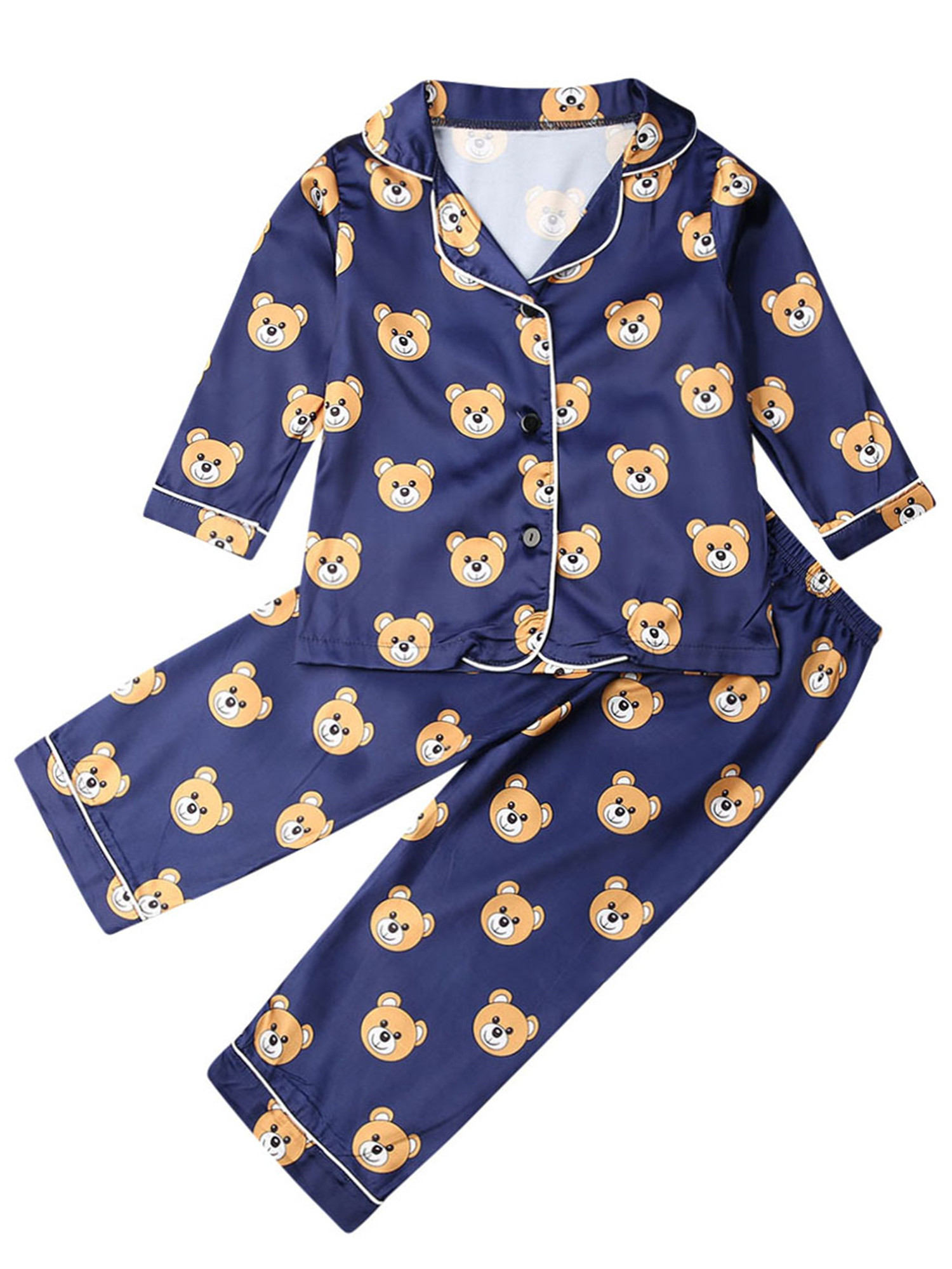 Aunavey Kids Satin Pajamas Set PJS Long Sleeve Button Down Sleepwear