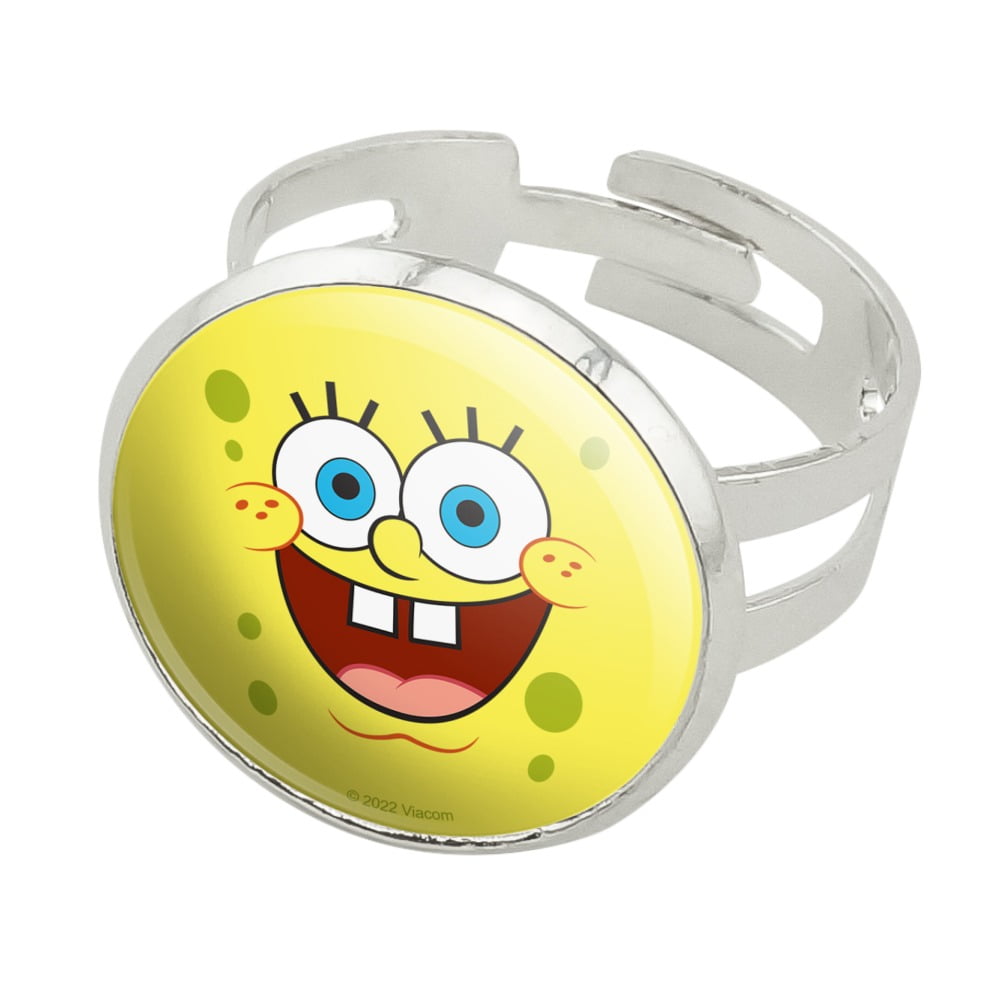 SpongeBob Goofy Smile Face Silver Plated Adjustable Novelty Ring ...