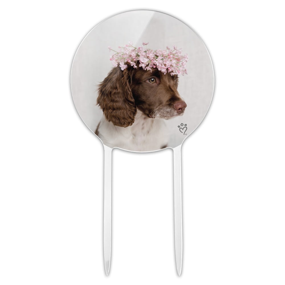 Acrylic Springer Spaniel Dog Flower Blossom Tiara Cake Topper Party ...