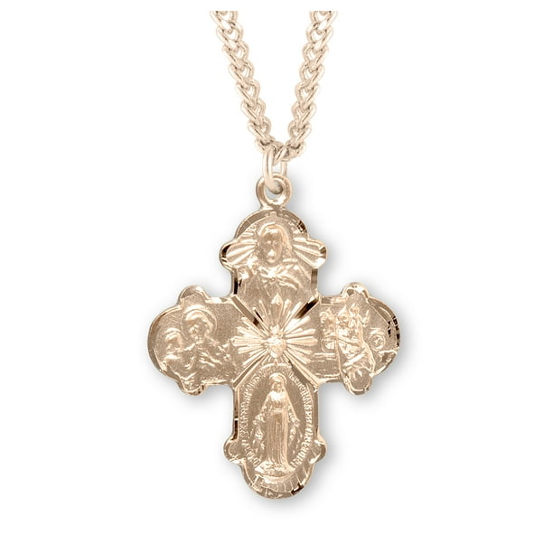 Catholic 4-Way Medal Cross Cruciform Pendant with Miraculous Medal, St ...