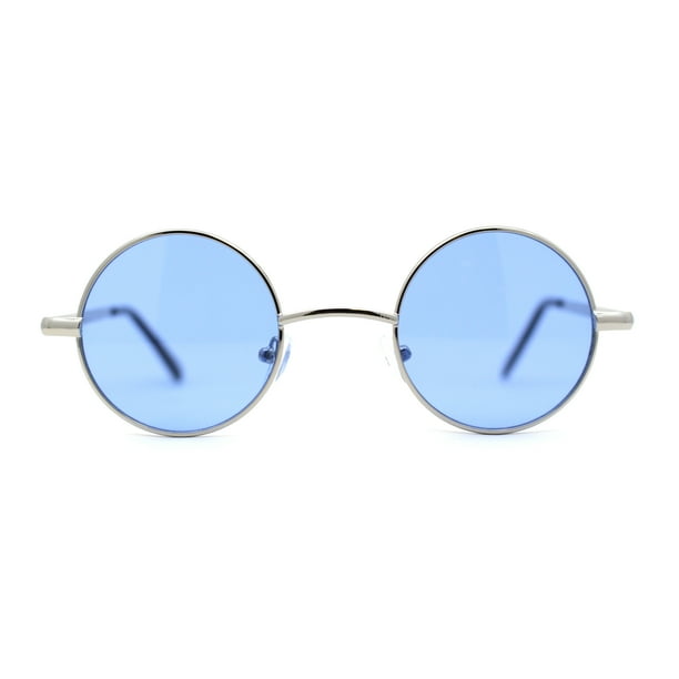Retro Snug Small Round Circle Lens Hippie Sunglasses Silver Blue ...