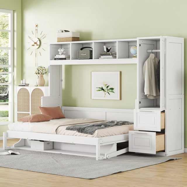 Noble House Full Size Murphy Bed Wall Bed with Closet and Drawers ...
