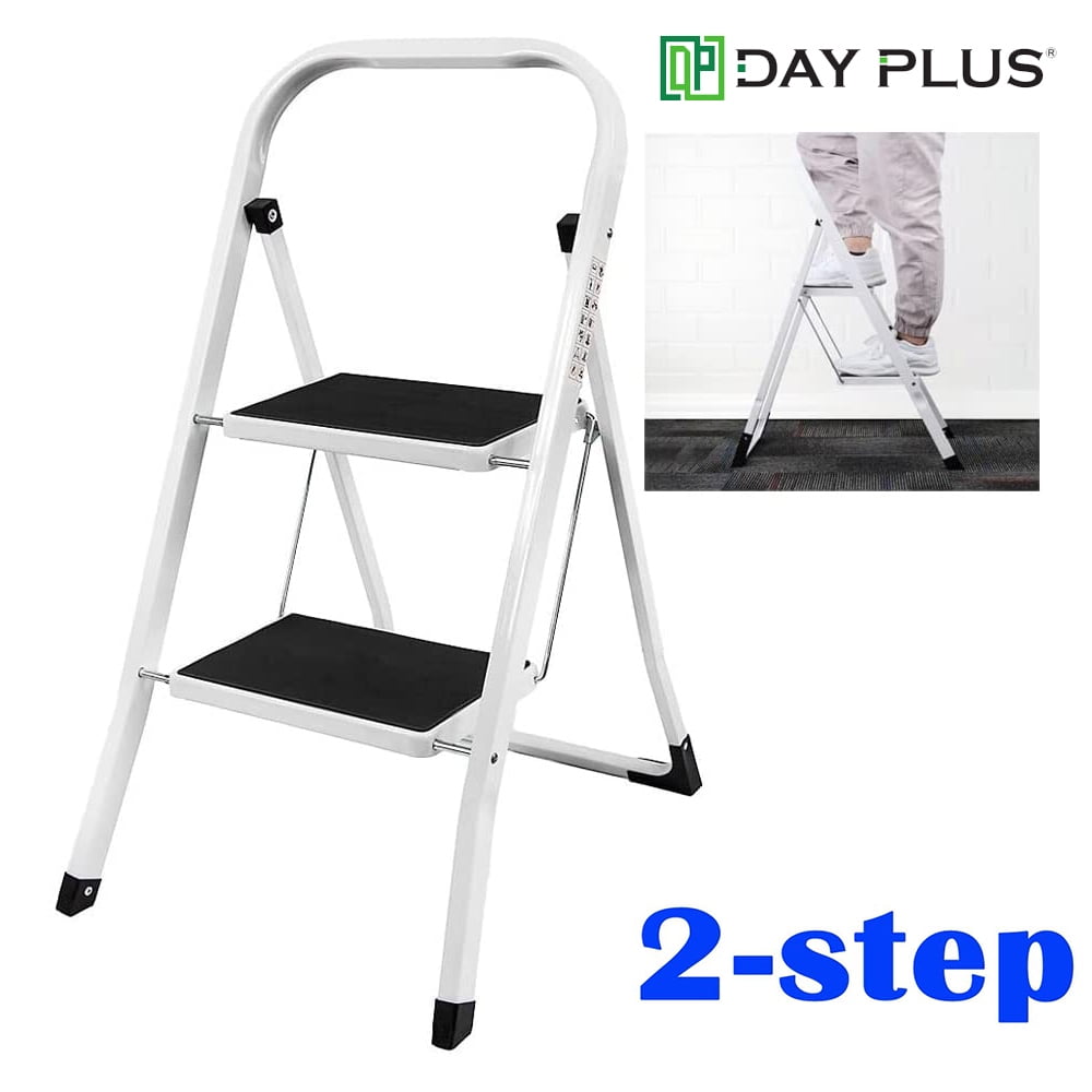 Dayplus Heavy Duty Steel 2 Step Ladder Portable Compact Folding Metal ...