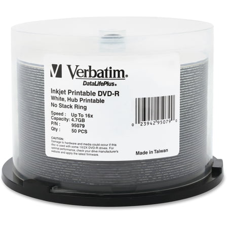 Verbatim DataLifePlus 4.7GB 8X DVD+R White Inkjet Printable, Hub ...