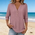 AherBiu Plus Size Tops for Women Eyelet Hole Button Notch V Neck 3/4 ...