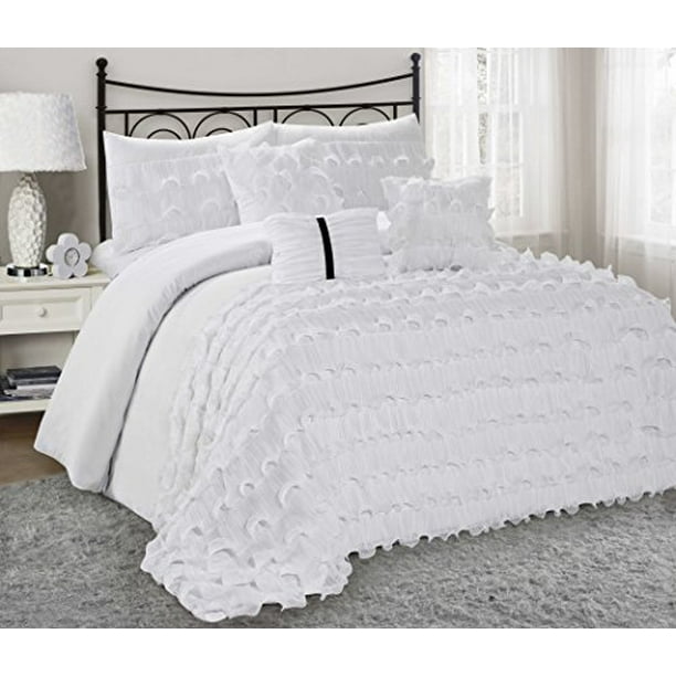 7 Piece Alustra Solid Color Ruffled Clearance Bedding Comforter Set