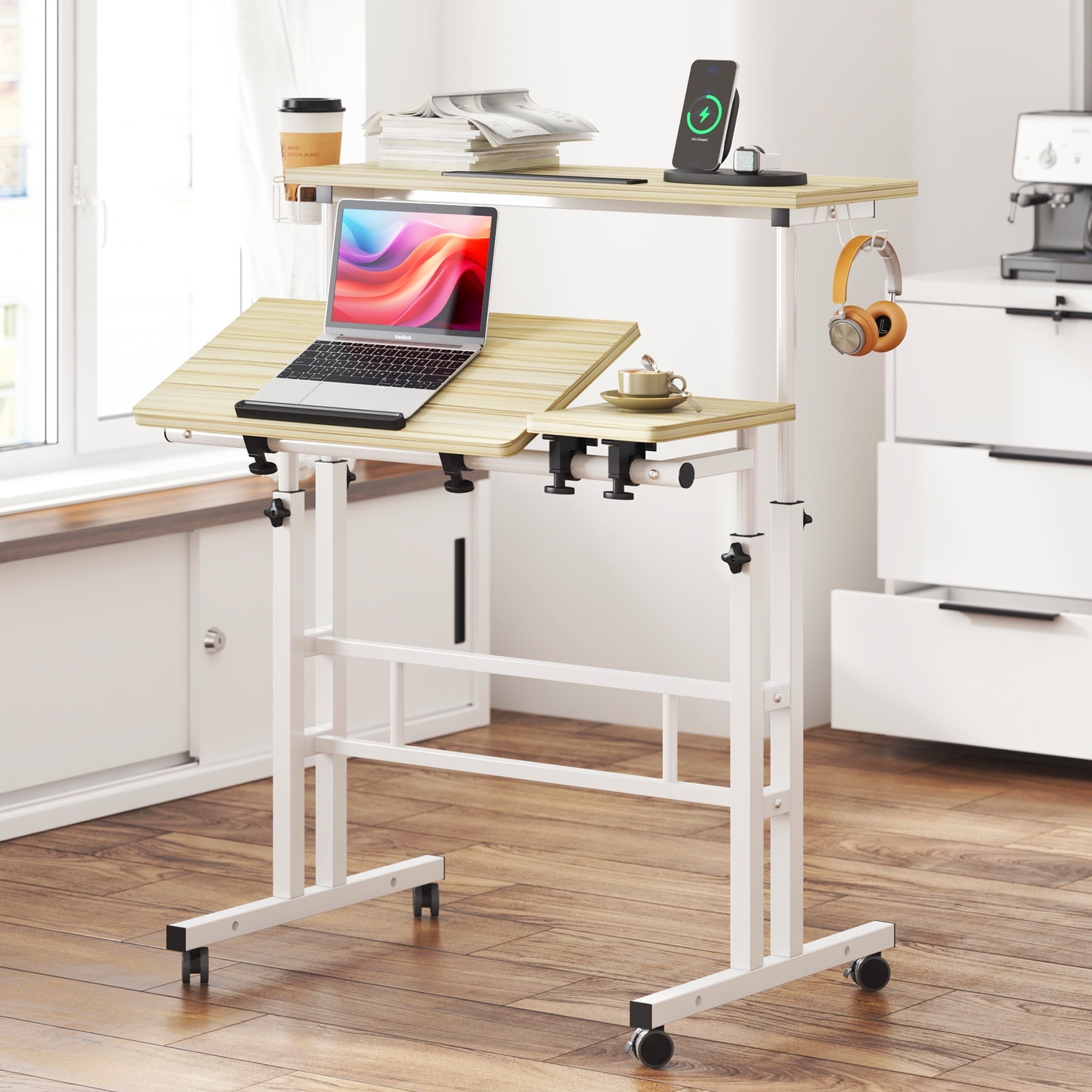Click here for Soges Mobile Standing Desk With Cup Holder And Hoo... prices