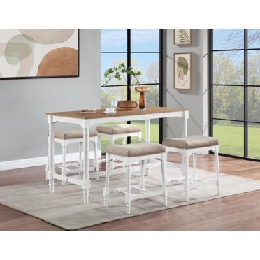 Lavon 5-Piece Espresso and Black Counter Height Dining Set with Leaf ...