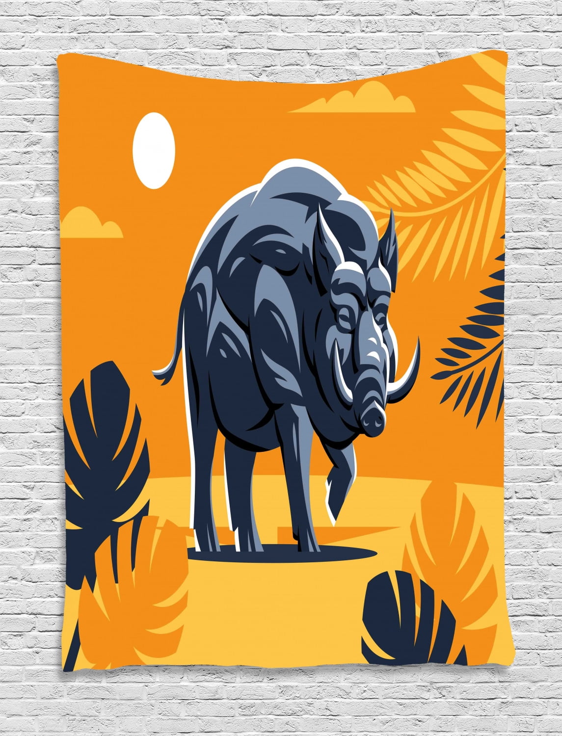 Razorback Tapestry, Strong Wild Hog Boar with Tropical Leaves, Wall ...