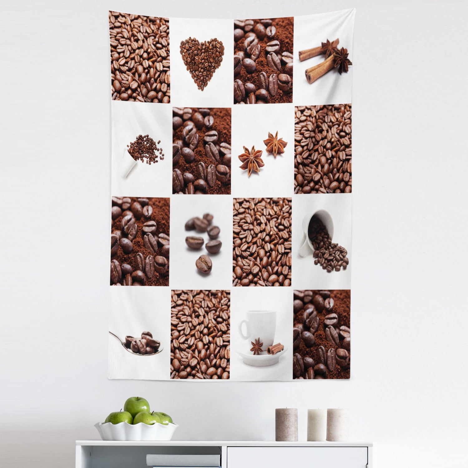 Coffee Tapestry, Coffee with Roasted Beans Concept Collage Hearts Stars ...