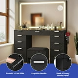 Uforic Elegant Black Vanity Desk Set with LED Lighted Mirror and Glass ...