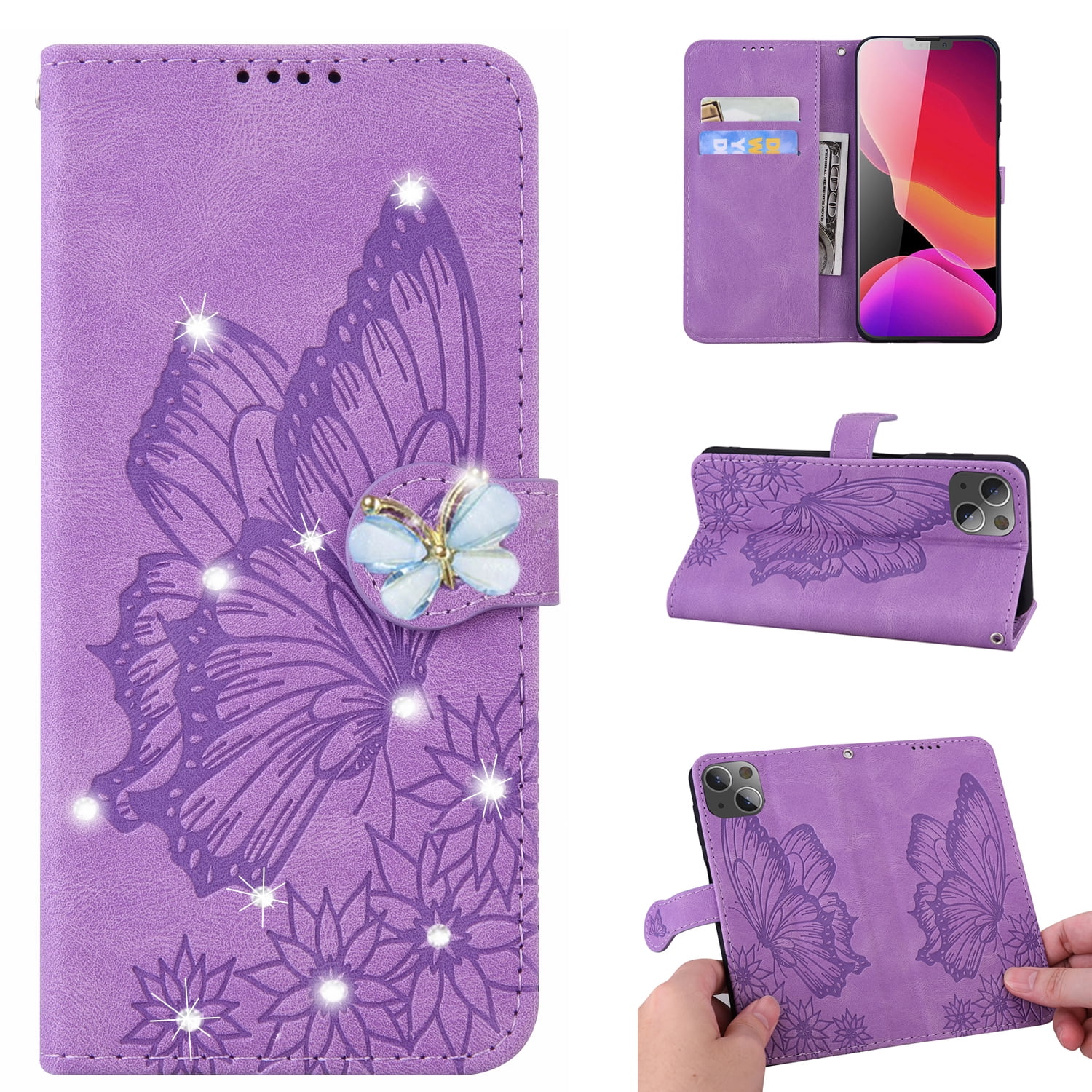 Glitter Retro Butterfly Embossed Case for iPhone 13 Pro 2021, Allytech ...