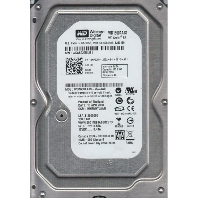 WD1600AAJS-75WAA0, DCM HHRNHTJAAN, Western Digital 160GB SATA 3.5 Hard ...