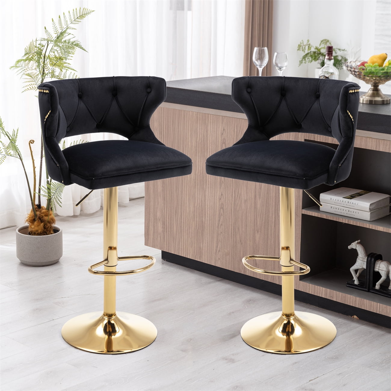 Swivel Bar Stools Set of 2, Counter Height Bar Chairs with Curved Open ...