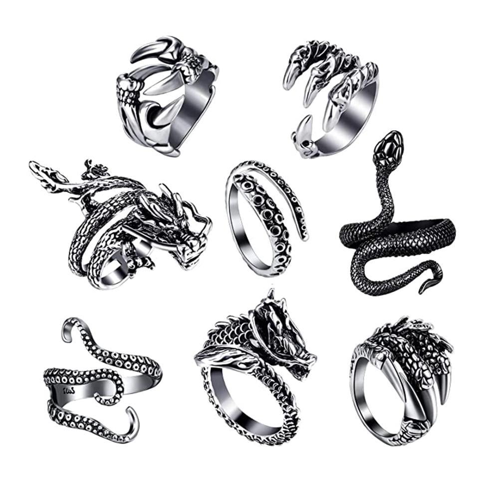TureClos Vintage Punk Rings Set Animal Open Ring Pack Aluminum Alloy ...