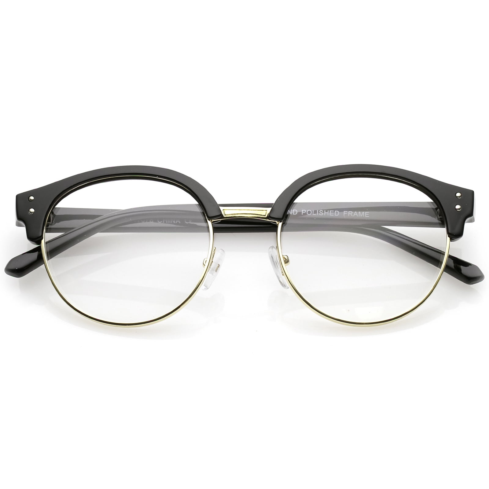 Sunglassla Unisex Classic Horn Rimmed Round Clear Lens Half Frame