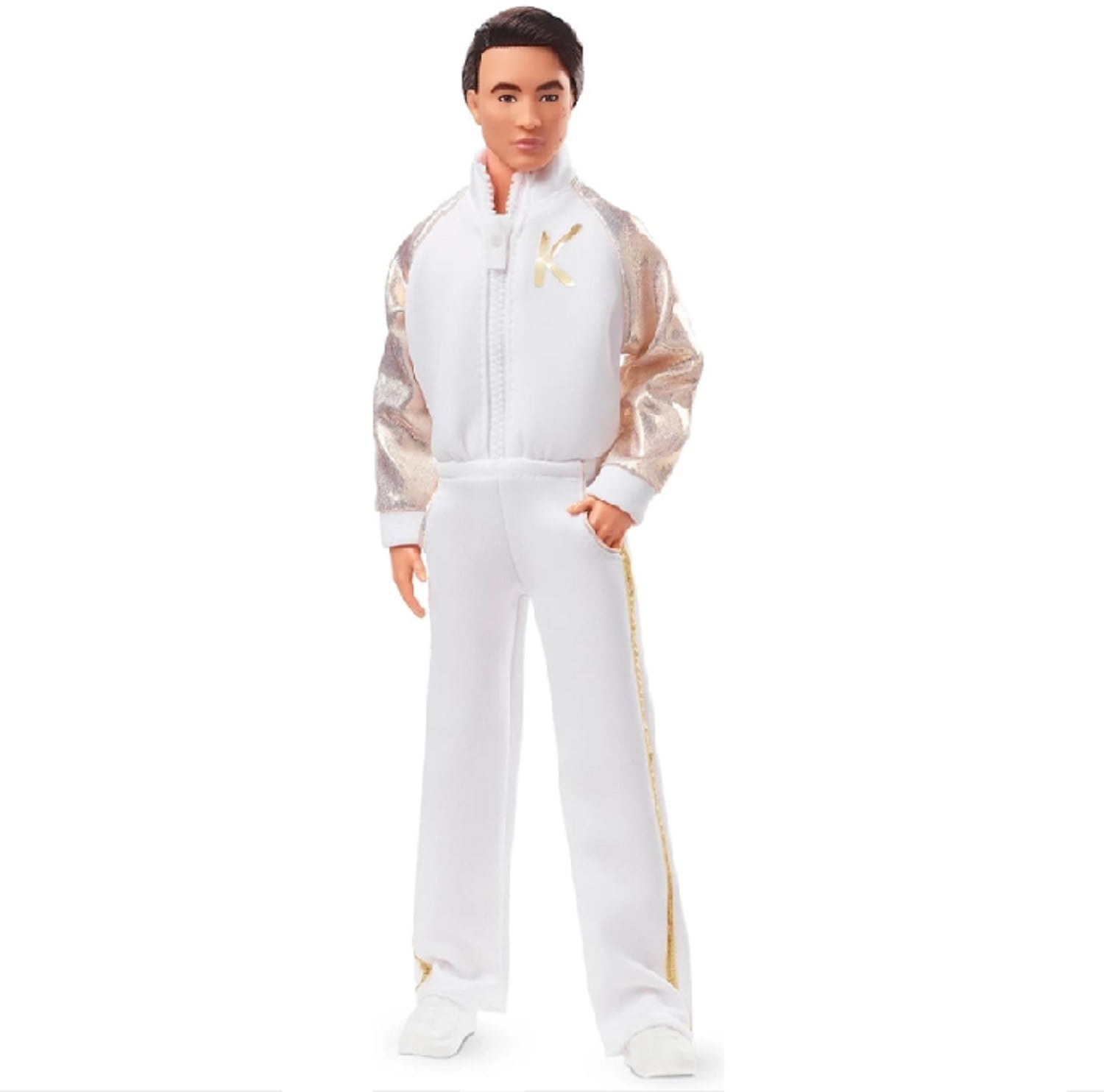Mattel HPK04 Barbie The Movie Signature Ken in White and Gold Tracksuit ...