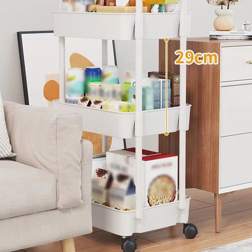 3 Tier Storage Rolling Cart Easy to Install Black/White Utility Cart ...