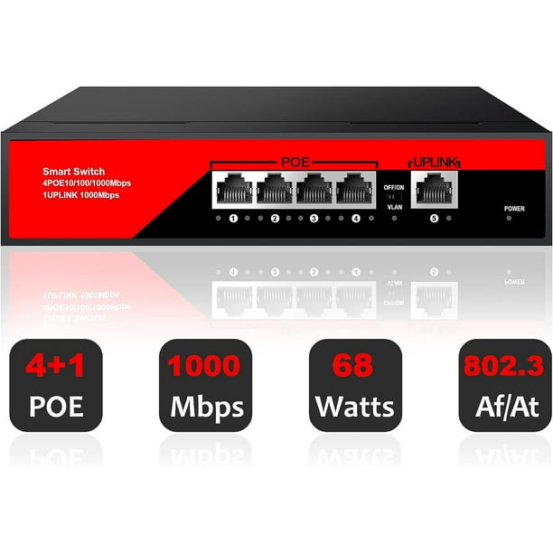ienRon 5 Ports PoE Switch, 4 Ports Gigabit PoE Switch with 1 Uplink ...