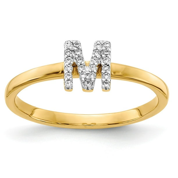 AA Jewels - Solid 14k Yellow Gold Diamond Initial Letter M Ring Band ...