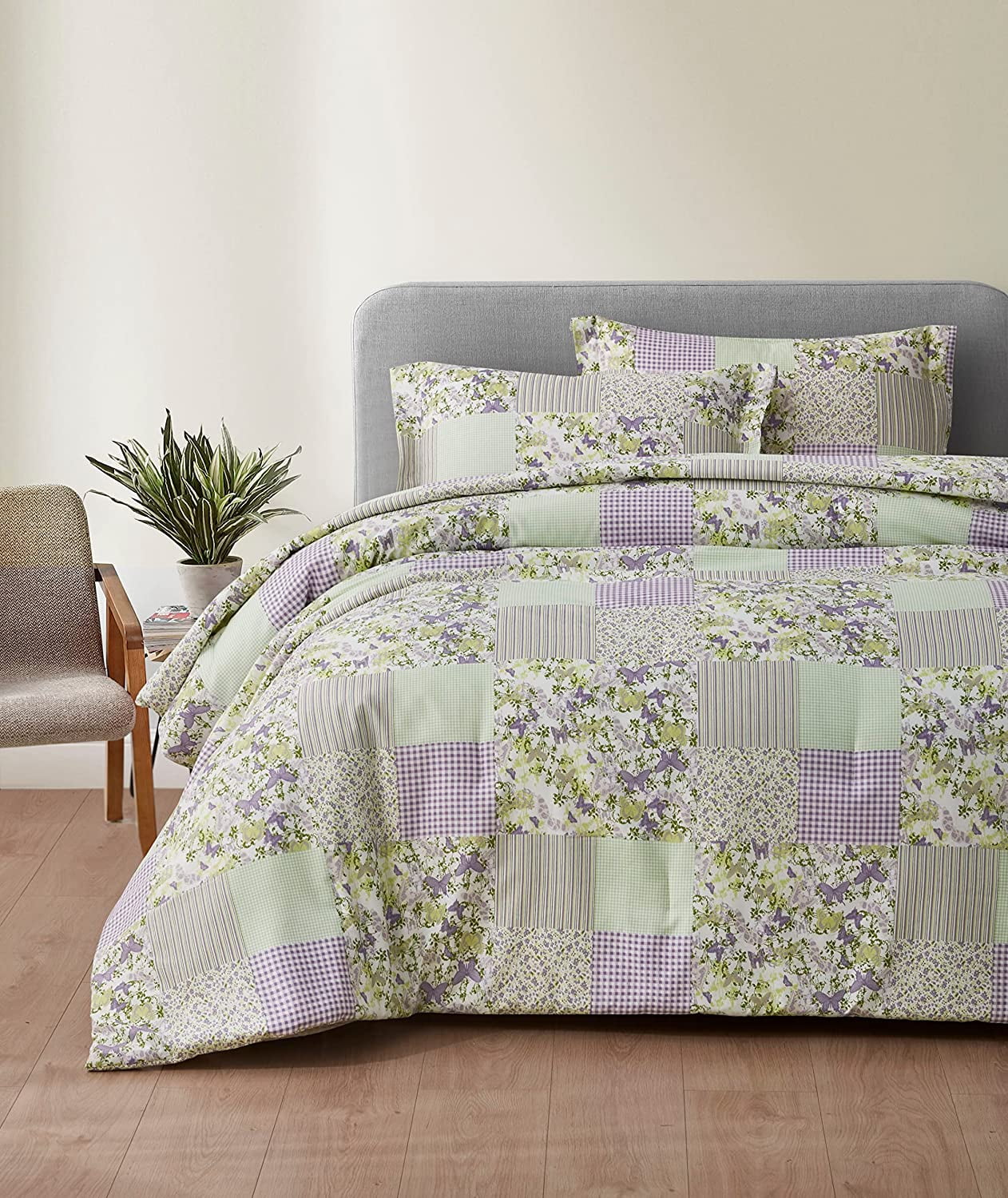 Chezmoi Collection Daisy 3-Piece Printed Patchwork Comforter Set ...