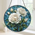 Blue rose and white bloom stained glass inspired hanging, botanical ...
