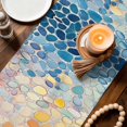 Blue Abstract Table Runner, Orange Yellow Gradient Stone Brushwork ...