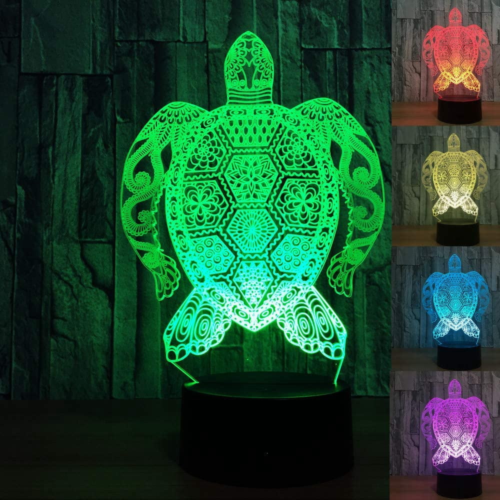 YSITIAN 3D Turtle Night Light Animal led Lamp Illusion 7 Color Changing ...