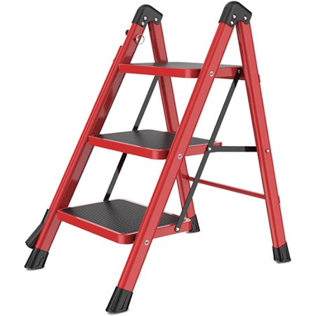 Step ladders Foldable Metal Stepladders 3 Step Ladder with Rubber ...
