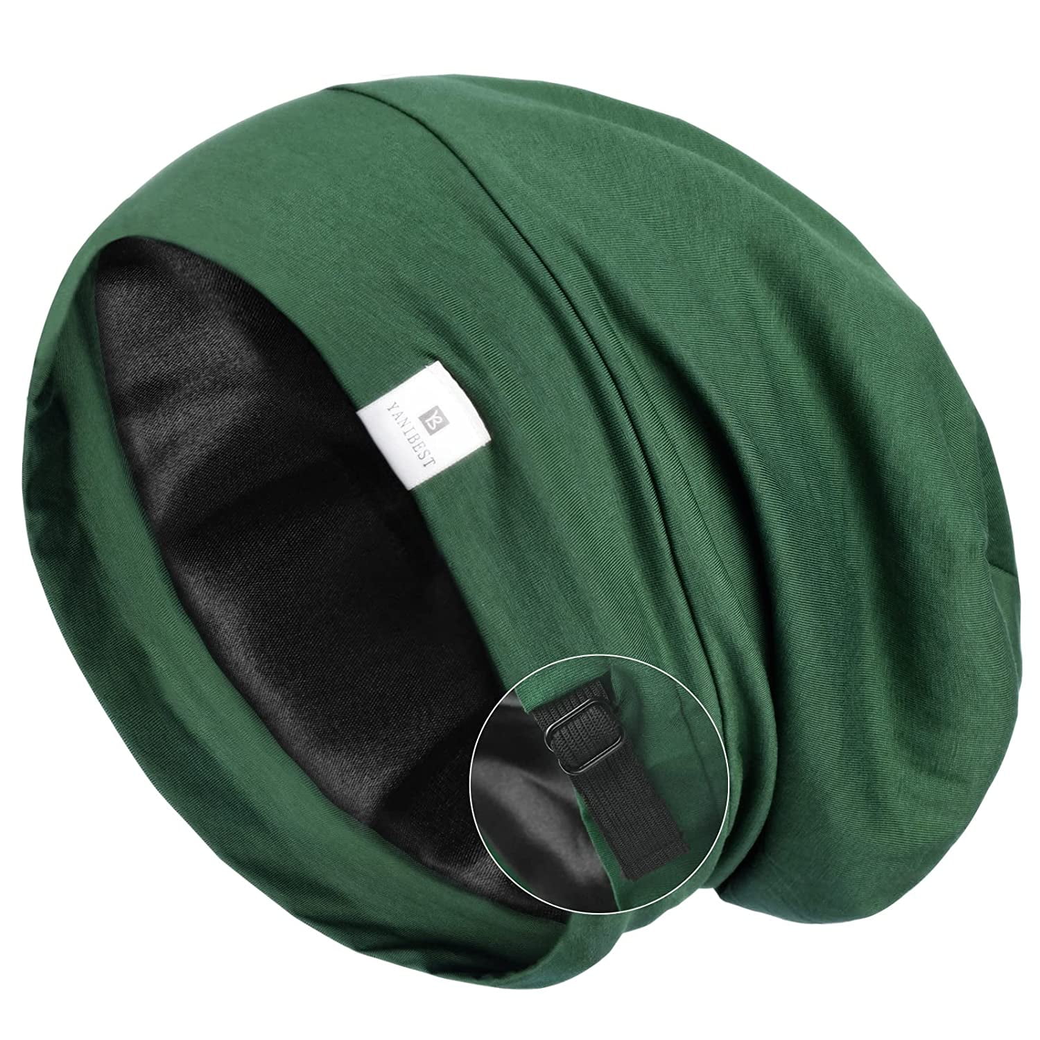 YANIBEST Silk Satin Bonnet Hair Cover Sleep Cap - Pine Green Adjustable ...
