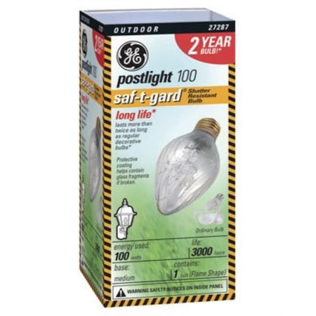 G E Lighting 44540 Saf-T-Gard Outdoor Post Light Bulb 100Watt, #100F20 ...
