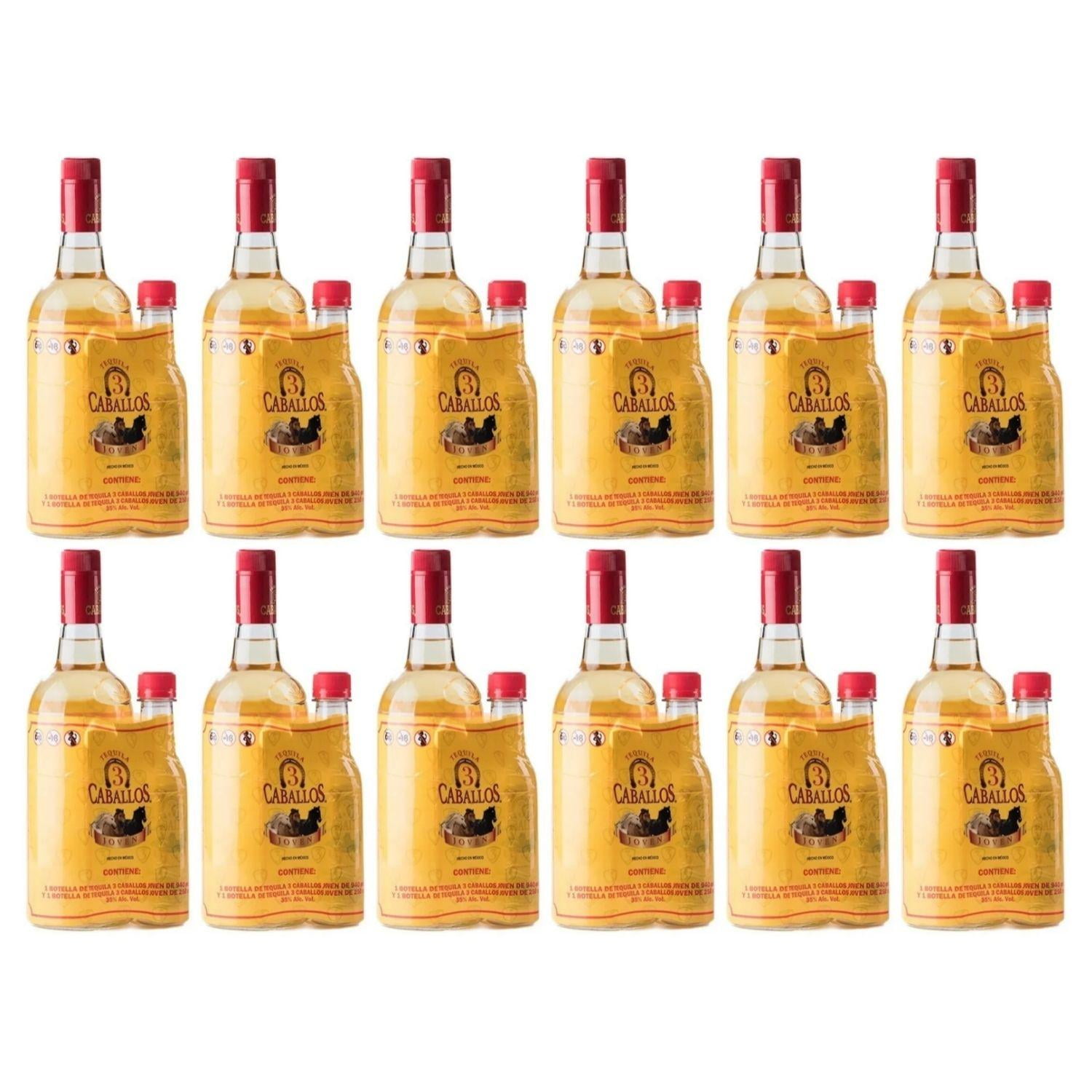 Pack de 12 Tequila Tres Caballos Joven de 950 ml Mini de 250 ml ...