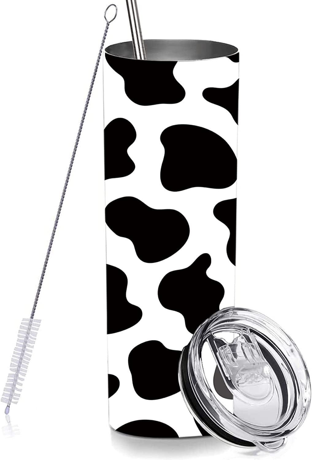 Cow Print Skinny Tumblers with Lids and Straws, Stainless Steel Vacuum ...